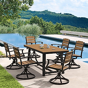 Cozyman Outdoor Dining Chair Set of 2, Swivel Rocking Patio Chairs, HDPE Seat with Aluminum Frame Patio Dining Chairs, Outdoor Chairs, Balcony Chair for Backyard Deck Porch, Brown-Oil Printed