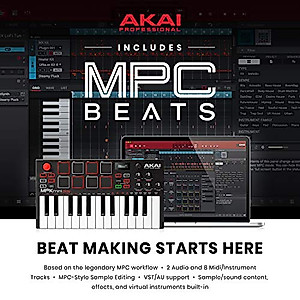 AKAI Professional MPK Mini Play – USB MIDI Keyboard Controller With a Built in Speaker, 25 mini Keys, Drum Pads and 128 Instrument Sounds