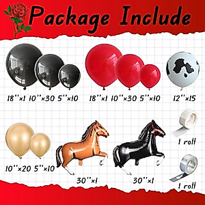 Western Cowboy Balloons Arch Garland Kit, 131PCS Red Black Gold Cow Print Balloons with 30 Inch Large Horse Foil Balloons for Horse Racing Kentucky Derby Day Birthday Party Decorations