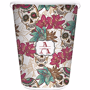 RNK Shops Personalized Sugar Skulls & Flowers Waste Basket - Double Sided (Black)