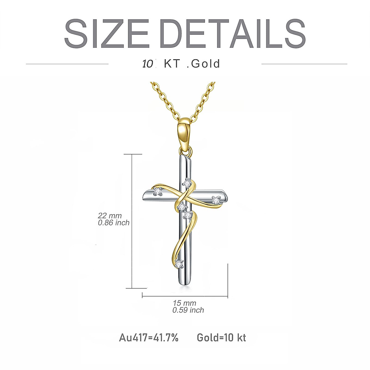 SISGEM Real Gold Diamond Cross Necklace for Women,10K Yellow/White Gold Religious Cross Pendant Necklace Genuine Diamond Cross Jewelry Gifts for Birthday Christmas 16+1+1 inch