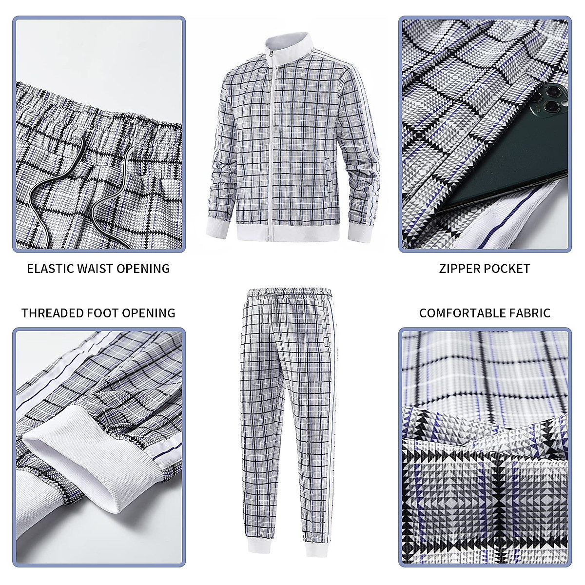 W JIANWANG Track Jogging Suits for Men Set Running Sweatsuits 2 Piece Casual Tracksuits Joggers Outfits Workout Sports Jacket and Pants 2101 Black XL