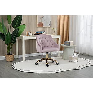 ZOBIDO Comfy Home Office Task Chair with Wheels, Cute Modern Upholstered Velvet Seashell Back Adjustable Swivel Vanity Desk Chair, for Women, for Girls, Living Room, Bedroom(Lilac Purple)