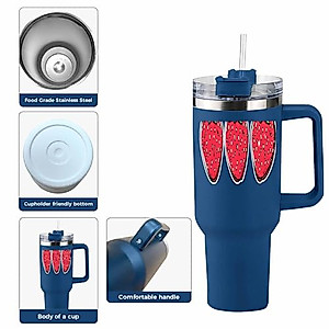 40 ounce insulated cup with handle, double-layer vacuum stainless steel material, equipped with straw, can keep warm or maintain cold drinks Fruit Strawberry Bright pink