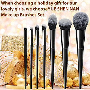 Makeup Brushes, 7Pcs Premium Synthetic Make up Brush Set, Eye Shadow Foundation Powder Blush Silicone Mask Brush Kit, Blending Sponge, Makeup Bag, Professional Beauty Tools.(Black)