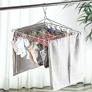 SSXX Clothes Drying Rack with 40 Clips, Stailess Steel Laundry Hanging Rack for Balcony and Courtyard, Suitable for Socks, Underwears, Drying Towels and Baby Clothes,Silver
