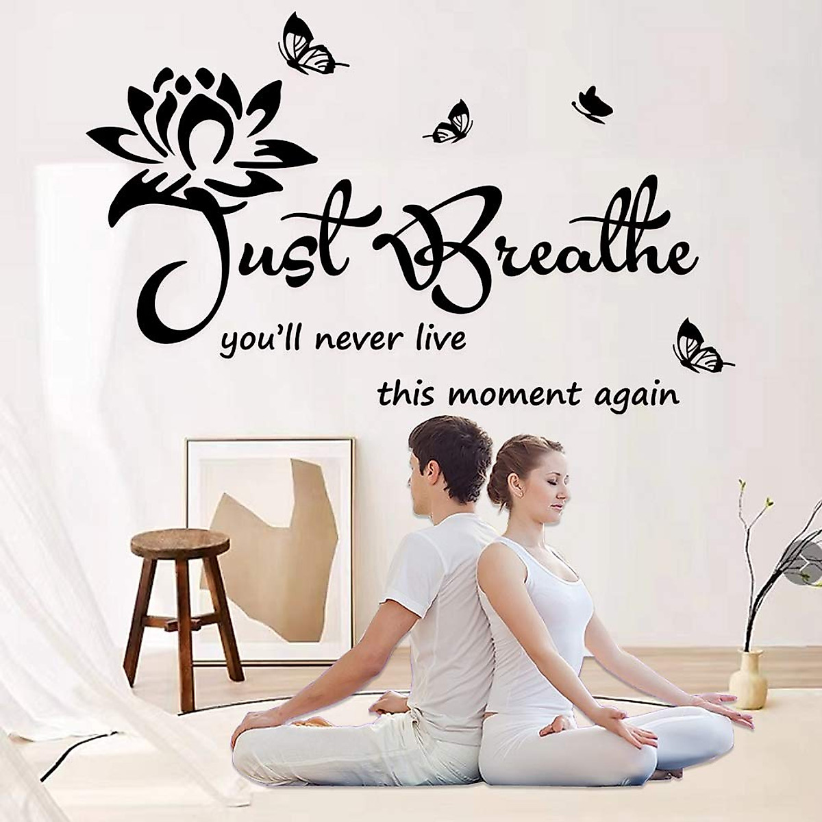 Vinyl Wall Stickers Wall Decor for Living Bedroom Room Yoga Relaxing Nursery House Wall Decals Quotes Inspirational Just Breathe Art Decor Home Decoration.