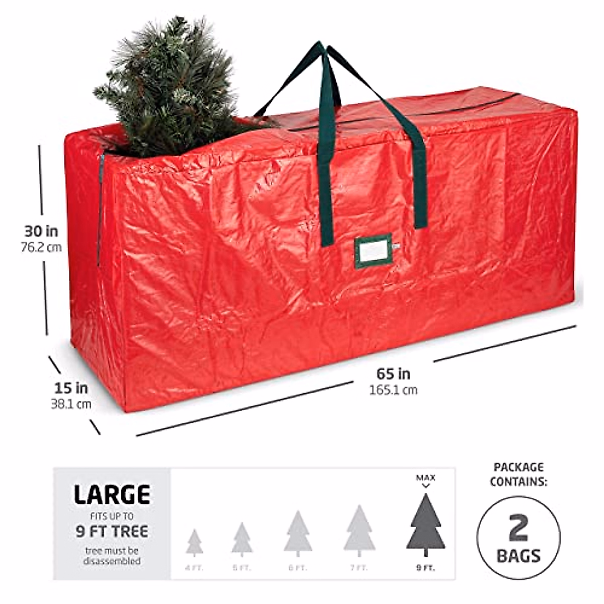 Zober 2-Pack Artificial Extra Large Christmas Tree Storage Bag - Fits Up to 9-Foot Holiday Xmas Disassembled Trees with Durable Reinforced Handles & Dual Zipper - Waterproof Material Protects from Dust, Moisture & Insects (Red)