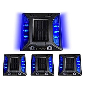 SIROAD Solar Driveway Deck Light, IP68 Waterproof Driveway Reflector Outdoor Blue LED Light for Dock Walkway Lane Porch Patio Pathway Garden Yard Road Markers (Blue, 4 Pack)
