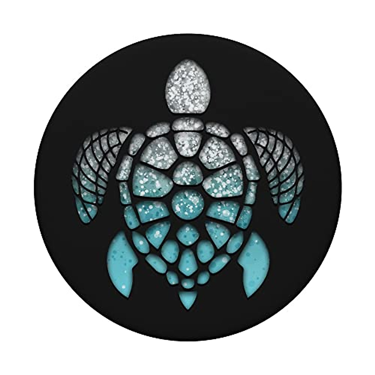 Silver Light Blue Turtle Phone Grip on a Black Pattern PopSockets Swappable PopGrip