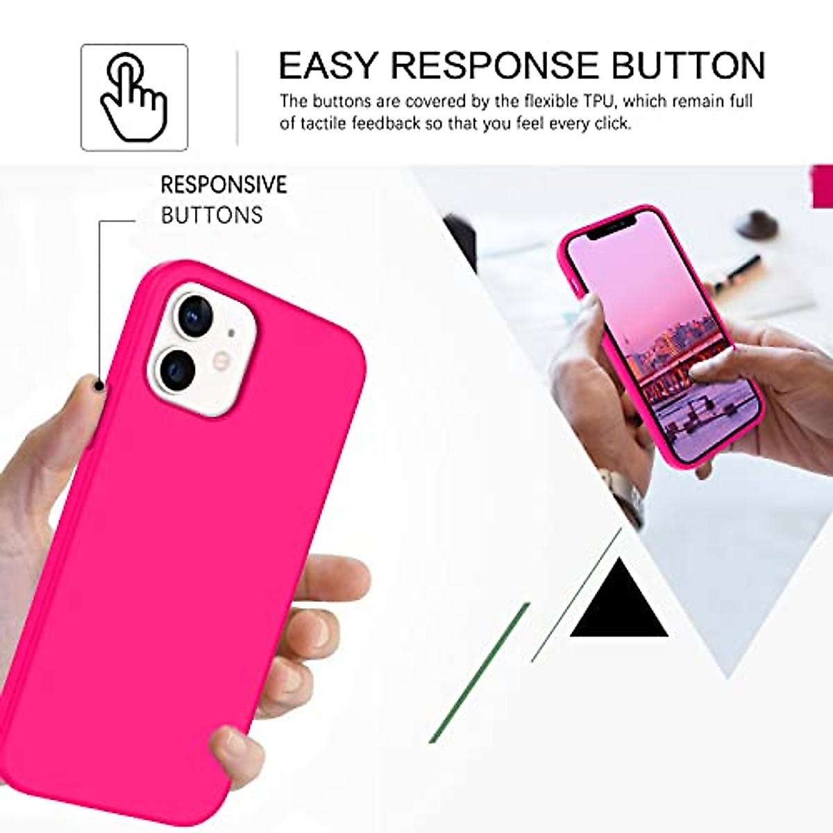 BENTOBEN iPhone 12/12 Pro Case, Soft Silicone Rubber Bumper, Microfiber Lining, Shockproof Protective Cover, 6.1" 2020 - Hot Pink