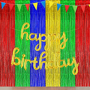 Blue Red Green Yellow Party Decorations, Blue Red Green Yellow Foil Fringe Backdrops Streamer Tinsel Curtains for Graduation Boys Girls Birthday Baby Shower Party Decor (3Pack)