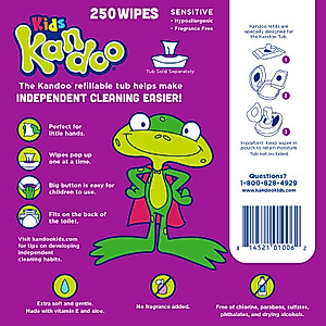 Flushable Wipes for Baby and Kids by Kandoo, Unscented for Sensitive Skin, Hypoallergenic Potty Training Wet Cleansing Cloths, 250 Count, Pack of 5