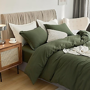 VClife Modern Army Green Duvet Cover King Size Comforter Cover Sets Soft Breathable Washed Microfiber Bedding Duvet Cover Sets 3 Pieces Simple Solid Bedding Duvet Cover with Zipper Closure 104" x 90"