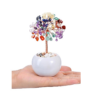 CrystalTears Chakra Crystal Tree Natural 7 Chakra Healing Crystal Gemstone Money Tree Feng Shui Stone Tree Life Ornament for Home Office Decor Wealth Good Luck Crystal Gift for Mom Mothers Day