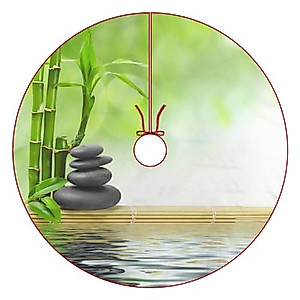 Zen Basalt Rocks Christmas Tree Skirt 48"x48", Large Xmas Tree Skirt Fabric, Washable Tree Skirt Waterproof, Classic Santa Tree Skirt Decorations for Real Tree, Home, Outdoor, Holiday Party