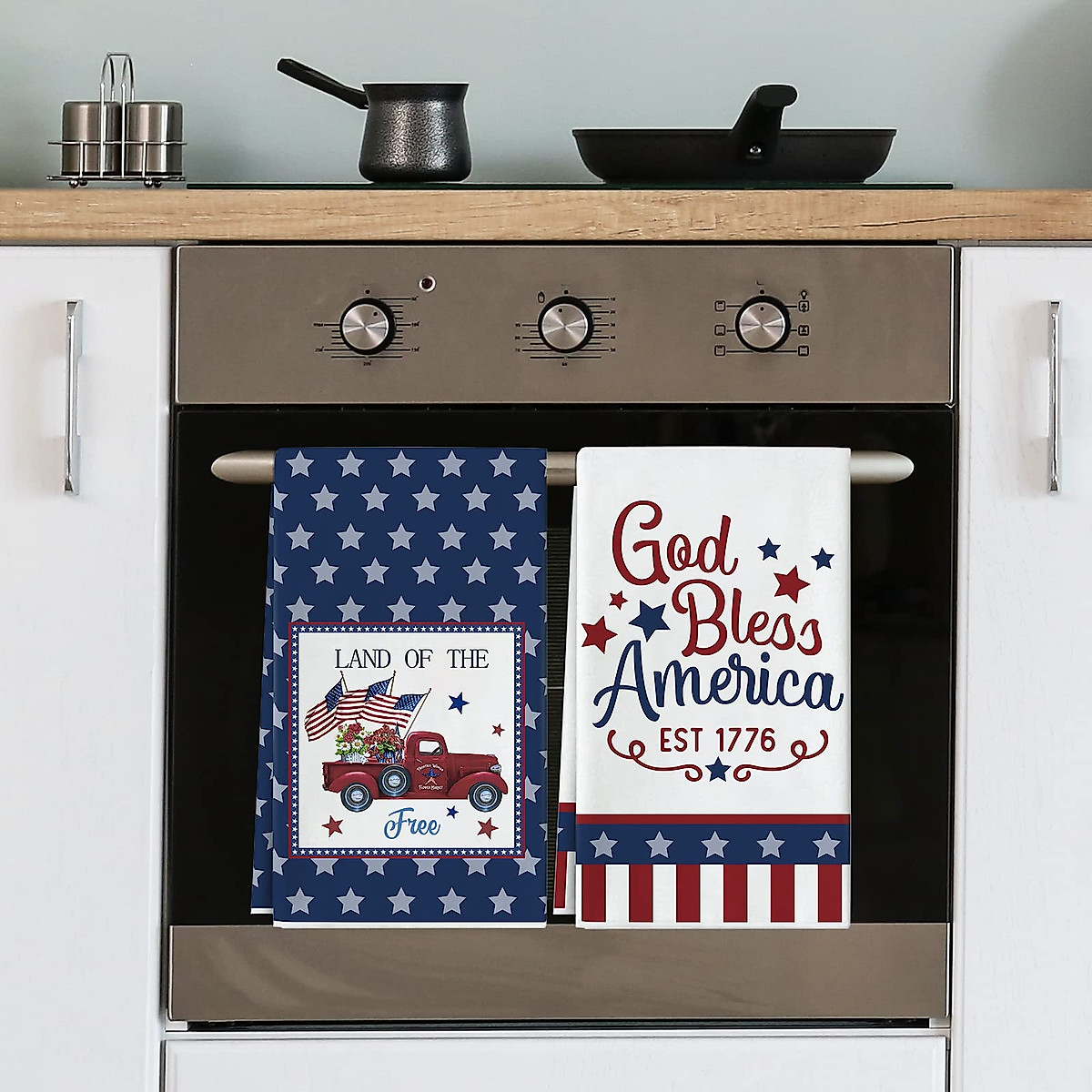 AnyDesign Patriotic Kitchen Dish Towel 18 x 28 4th of July Stars Stripes Dishcloth American Flag Decorative Hand Drying Tea Towel for Independence Day Memorial Day Cooking Baking, 4Pcs