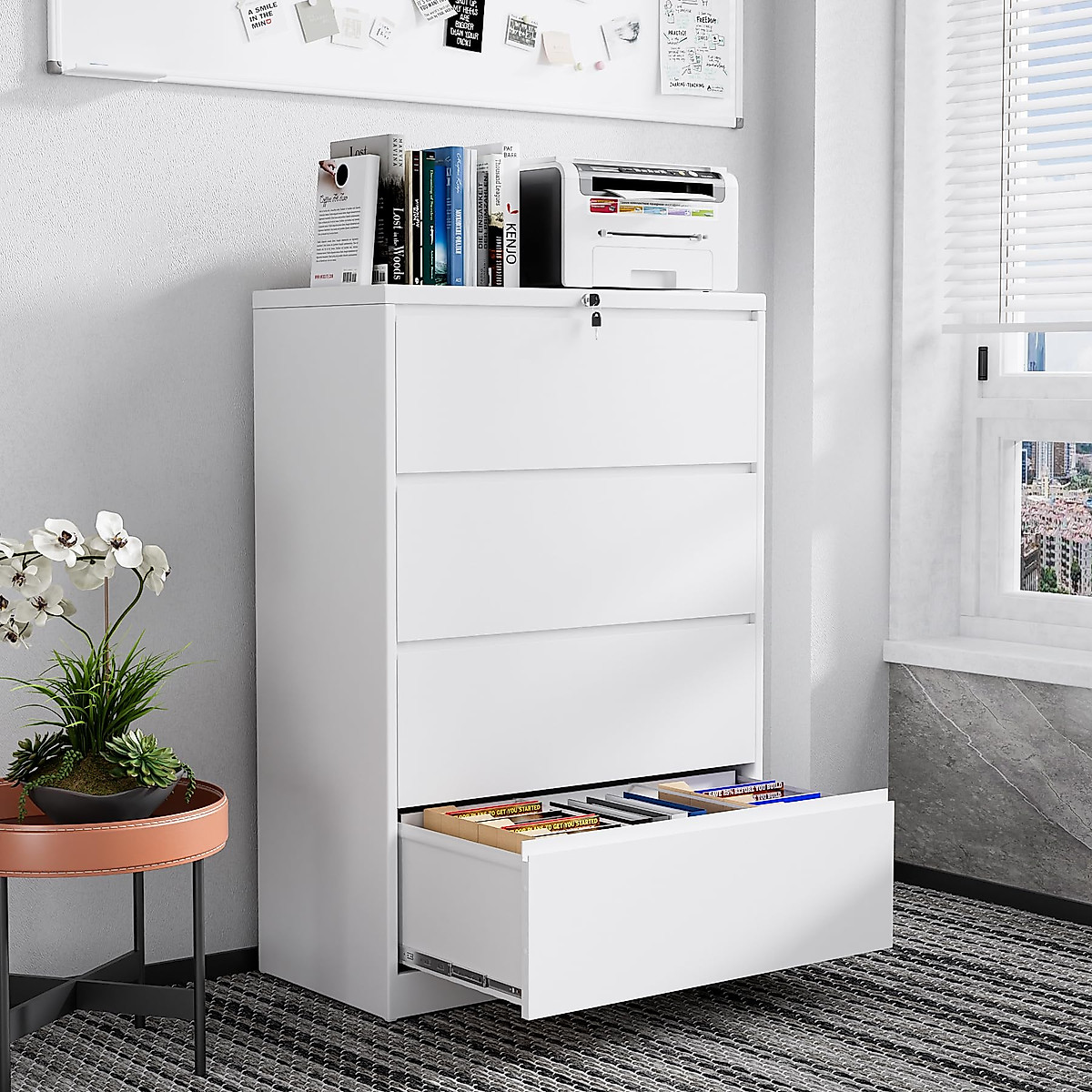 WIILAYOK Lateral File Cabinet, 4 Drawer Metal Lateral Filing Cabinet with Lock, File Cabinet for Home Office fits Letter/Legal/A4 Size