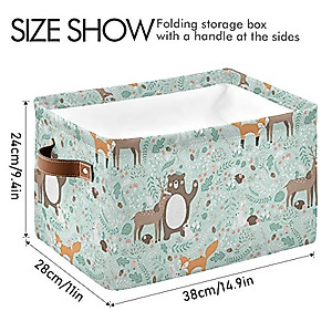 Storage Basket Cube Forest Animal Bear Fox Flower Large Collapsible Toys Storage Box Bin Laundry Organizer for Closet Shelf Nursery Kids Bedroom,15x11x9.5 in,1 Pack
