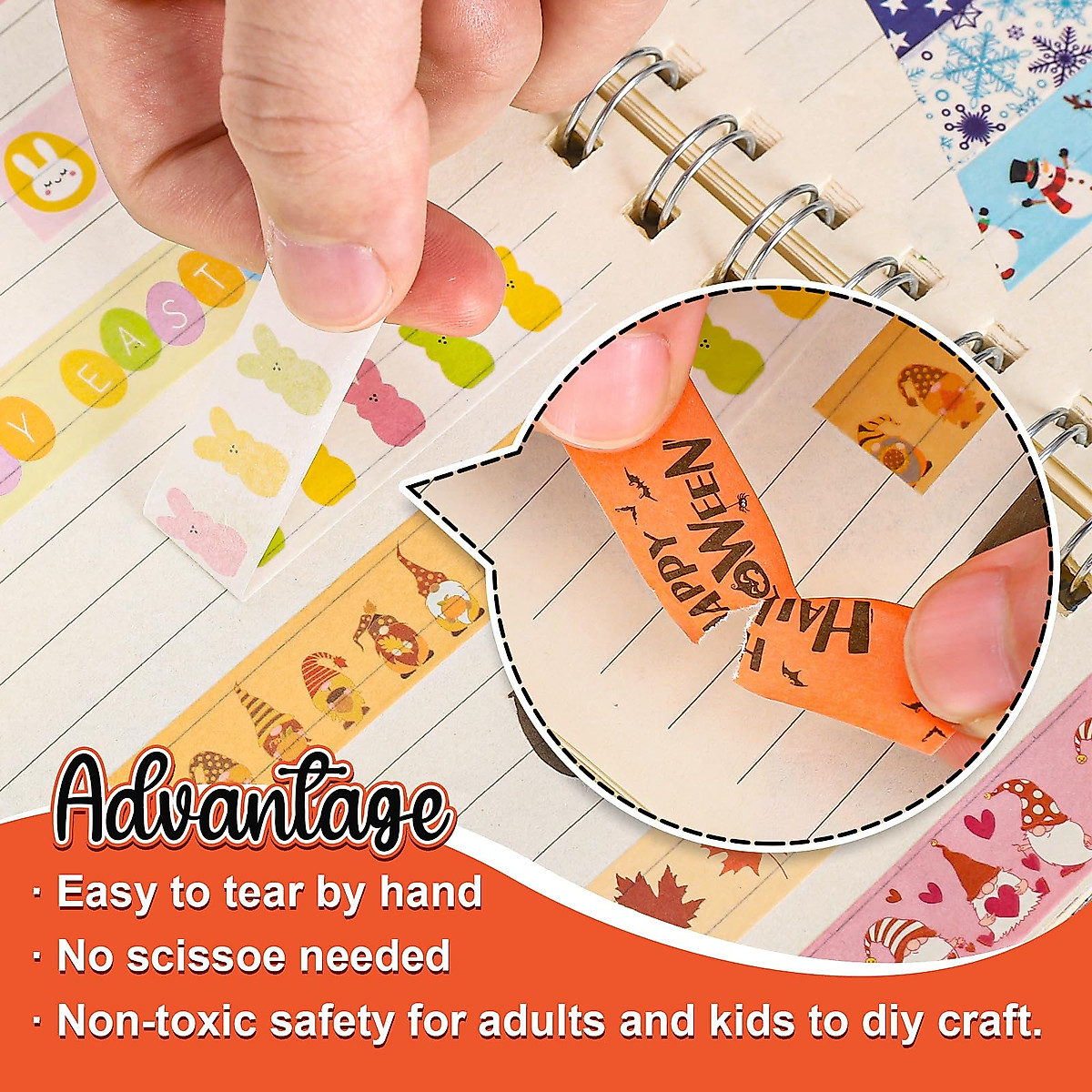 Whaline 24 Rolls Holiday Washi Tapes St. Patrick's Day Shamrock Easter Bunny 4th of July Seasonal Washi Tapes 15mm Assorted Festival Making Washi Tapes for Scrapbook Journal Art Craft, 16.4Ft