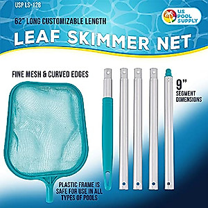 U.S. Pool Supply Swimming Pool 4 Foot Leaf Skimmer Net with 4 Connecting Aluminum Pole Sections - Fine Mesh Netting for Fast Cleaning of Debris - Clean Spas & Ponds