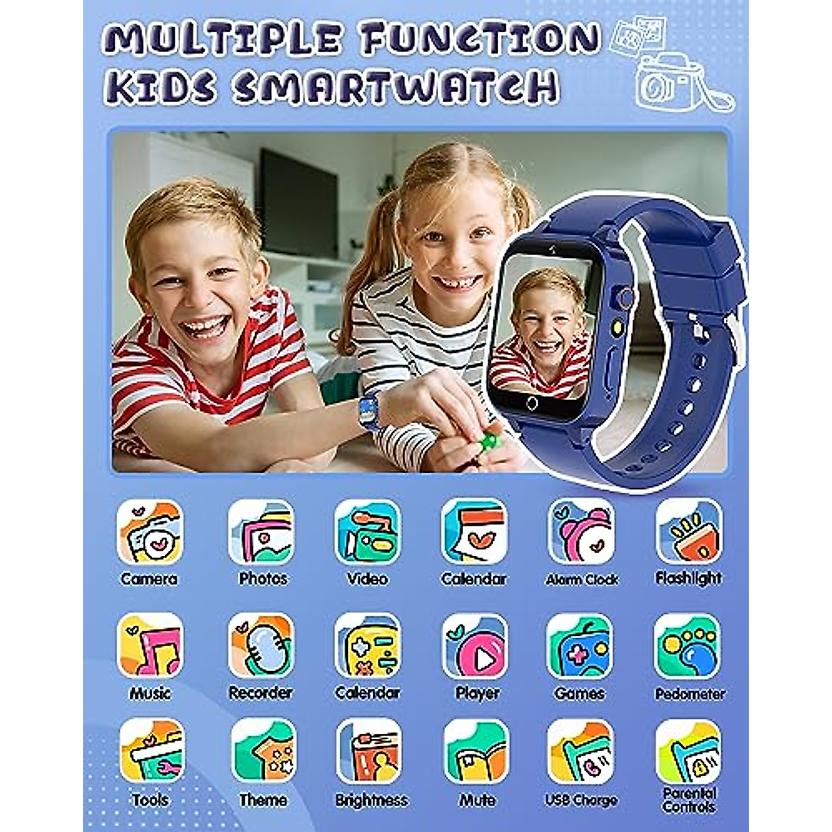 Dolwenqi Kids Smart Watch Boys Toys Age 5-12, 26 Puzzle Games Habit Clock Camera Music Player Flashlight Pedometer 12/24 hr Watches for Kids Birthday Gifts for 6 7 8 9 10 Year Old Boys Girls