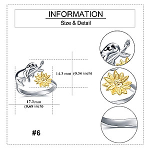 MONGAS Sloth Gifts for Women Sloth Ring Sunflower 925 Sterling Silver Sloth Christmas Jewelry