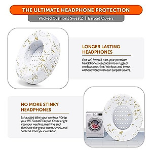 WC SweatZ Protective Earpad Covers Made by WC | Fits Beats Studio 3 & 2 (Does Not Fit Beats Solo) / Bose QC35 & 35II / Bose 700 & More | Sweatproof & Easily Washable | Gold Marble