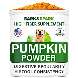 BARK&SPARK Pumpkin for Dogs - Pumpkin Fruit and Seed Powder - Powdered Fiber Supplement and Stool Softener - Improve Digestion - Made in USA - 8oz