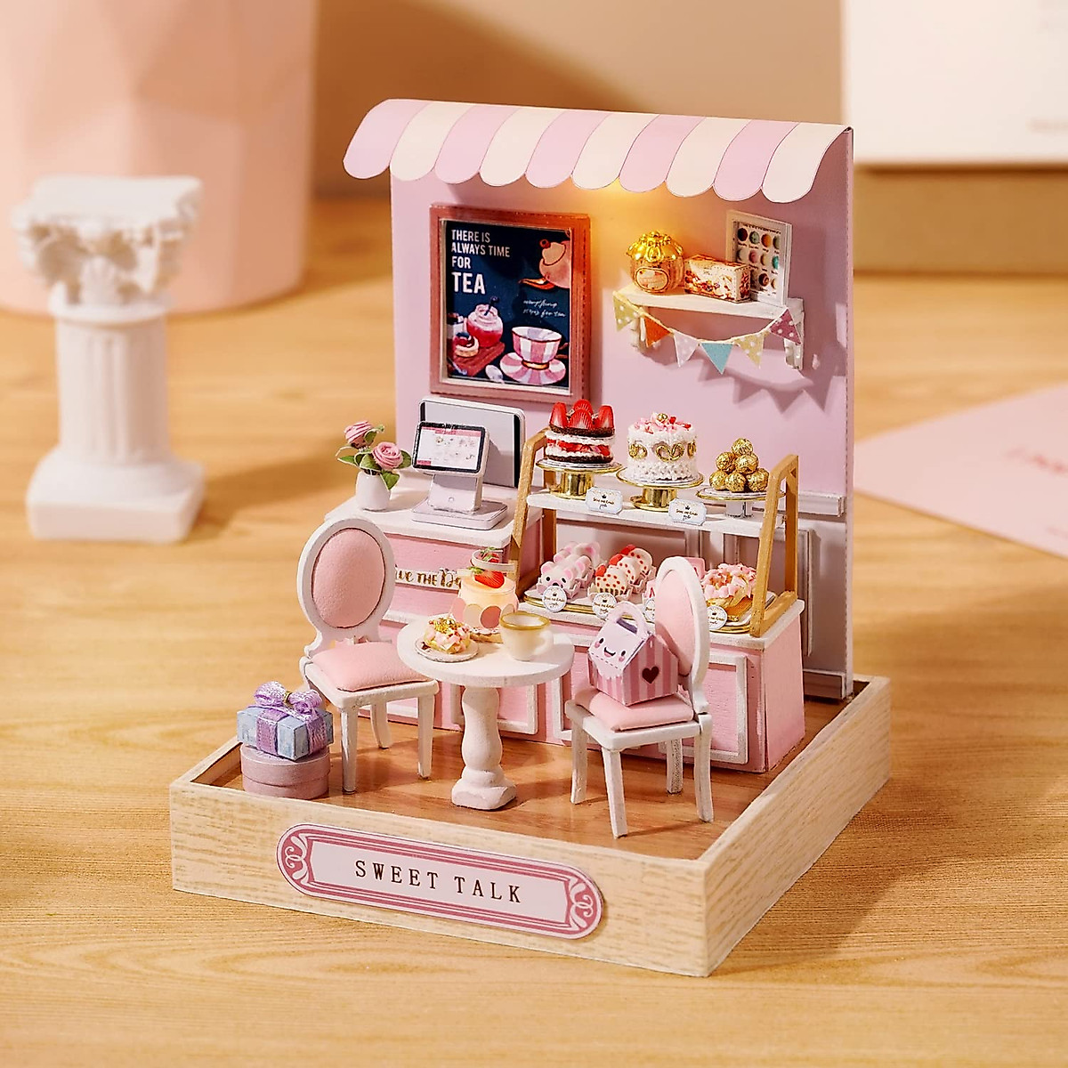 TuKIIE DIY Miniature Dollhouse Kit with Furniture, 1:24 Scale Creative Room Mini Wooden Doll House Plus Dust Proof for Kids Teens Adults(Sweet Talk)