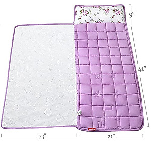 Toddler Nap Mat for Girls Floral, Warm Kids Sleeping Mat with Removable Pillow and Fleece Minky Blanket, Lightweight Perfect for Kids Preschool, Daycare, Travel Sleeping Bag, Fit Standard Cot