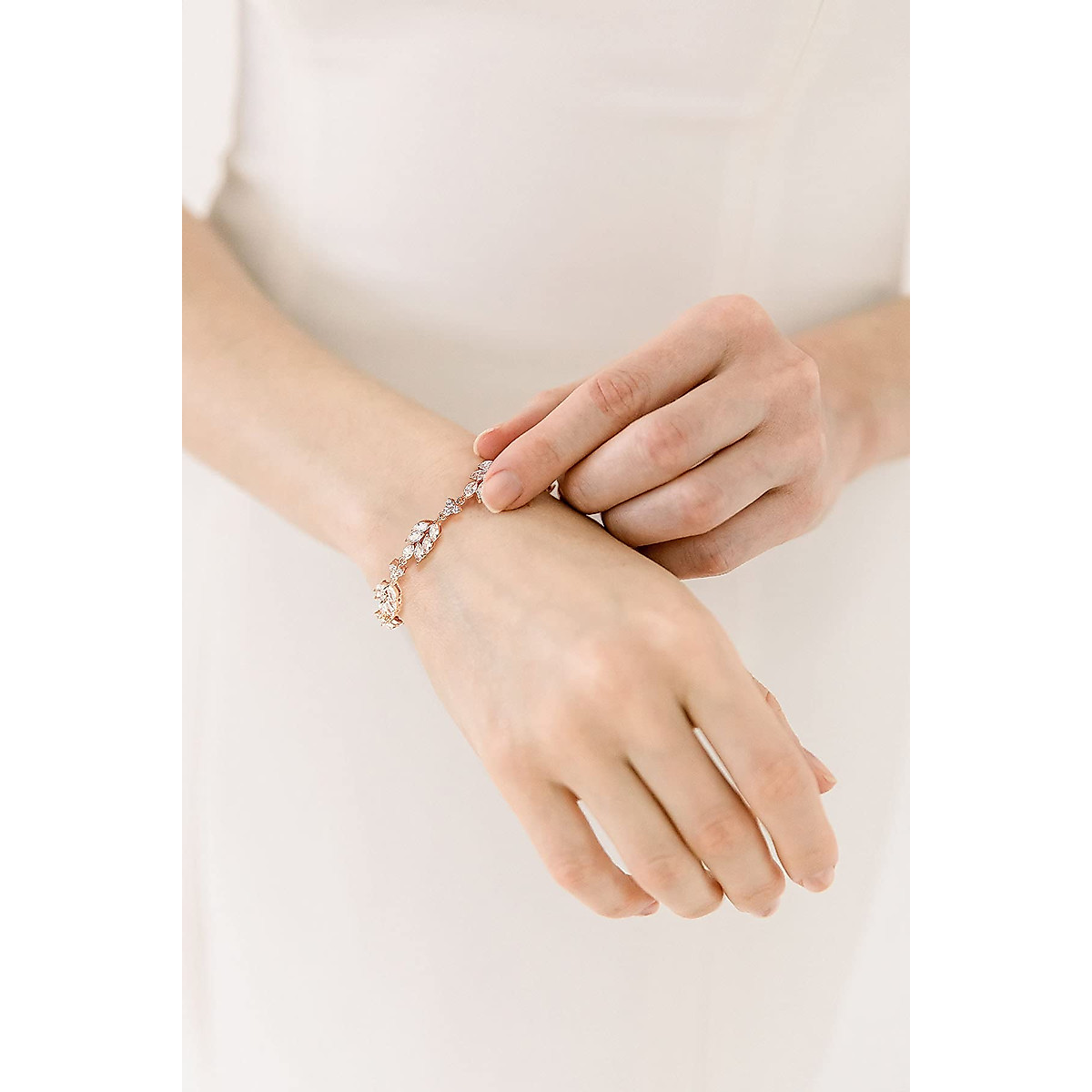 SWEETV Cubic Zirconia Bridal Wedding Bracelets for Brides, Bridesmaids, Marquise Elegant Tennis Bracelet for Women Jewelry Gift