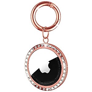 LORYVAN Metal AirTag Case for Apple AirTag,AirTag Keychain with Glitter Rhinestone Design Metal Anti-Drop Anti-Scratch Protective Cover for AirTag 2021-Rose Gold