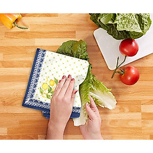 FINGERCRAFT Kitchen Dish Towels, 100% Natural Cotton, Set of 6 Multi-Purpose Kitchen Towels, Very Soft, Highly Absorbent, Tea Towels for Kitchen Décor 20X30 (Lemon Leaf)