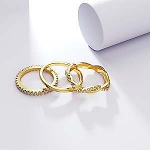 DEARMAY Stackable Gold Ring Set for Women, Dainty 14K Real Gold Ring Jewelry Diamond Trendy Twisted Fashion Thin Cubic Zirconia Simple Non Tarnish Thumb Unique Statement Rings Pack Size 5/6/7/8/9/10,