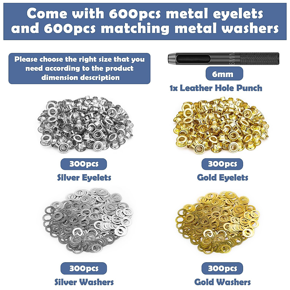 1203Pcs Grommet Tool Kit with Eyelet Pliers, PAXCOO 1/4 Inch Fabric Grommet Kit with Fabric Eyelets Grommets, Washers and Hole Punch Grommet Hand Press kit for Fabric/Leather/Belt/Shoes/Cloths