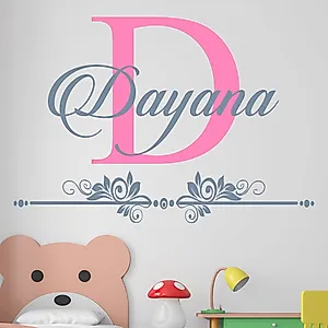 Custom Name and Initial Wall Decal Nursery - Baby Girl Decoration - Mural Wall Decal Sticker for Home Interior Decoration Car Laptop (M283) (Wide 30" x 17" Height)