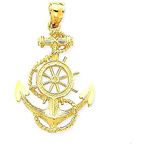 IceCarats 14K Yellow Gold Large Anchor Mariner Wheel Necklace Nautical Charm Pendant 40mm x 24mm Only