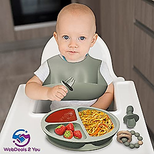 Baby Feeding Set Silicone Baby Bib Baby Plate Bowl Spoon Fork Divided Plate Baby Teether Baby Led Weaning Baby Gift Set