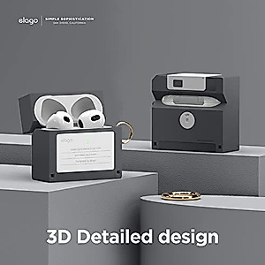 elago Floppy Disk Case Compatible with AirPods 3rd Generation Case - Compatible with AirPods 3 Case Cover, Carabiner Included, Shock Resistant, Full Protection, Supports Wireless Charging (Dark Grey)