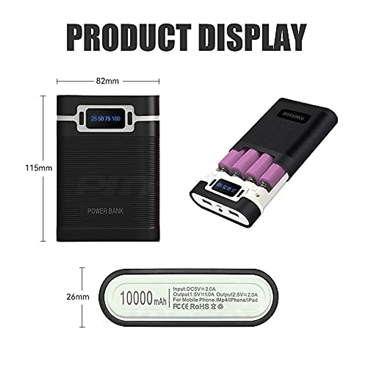 2 in 1 Portable Charger with Four 3.7V Lithium Batteries,Charger Set with 2USB, Mobile Battery Multiple Protection 2A Quick Charge DC170 (8000mah)