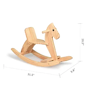 KRAND Rocking Horse Wooden Ride On Toy for Kids Classic Design Rocking Horse with Pedal and Safe Backrest Fine Workmanship(Classic, Natural)