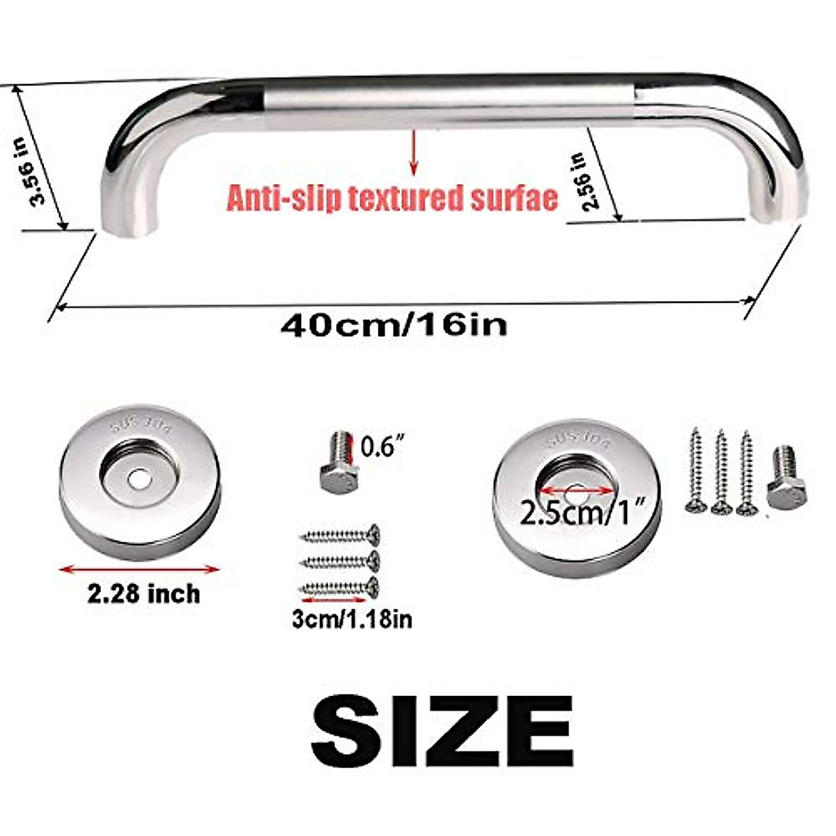 16 Inch Stainless Steel Chrome Shower Grab Bar, ZUEXT Towel Bar, Bathroom Balance Bar, Safety Hand Rail Support, Handicap Elderly Injury Senior Bath Assist Handle
