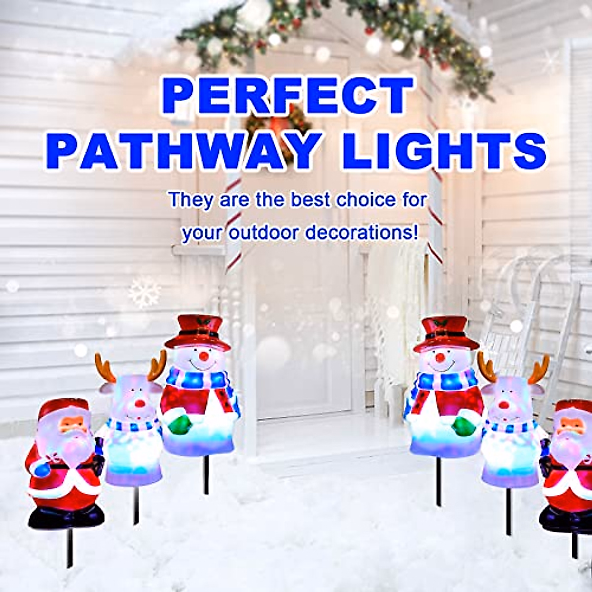 Perfume Christmas Pathway Lights Outdoor Decoration, Snowman Landscape Path Lights, Waterproof 3 in 1 Snowman Santa Reindeer Pathway Stake Lights for Patio, Yard, Garden, Lawn Decorations