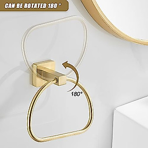 Leyden Brushed Gold Hand Towel Holder, Bathroom Towel Ring, Bath Hand Towel Hangers Wall Mounted Half Round Modern