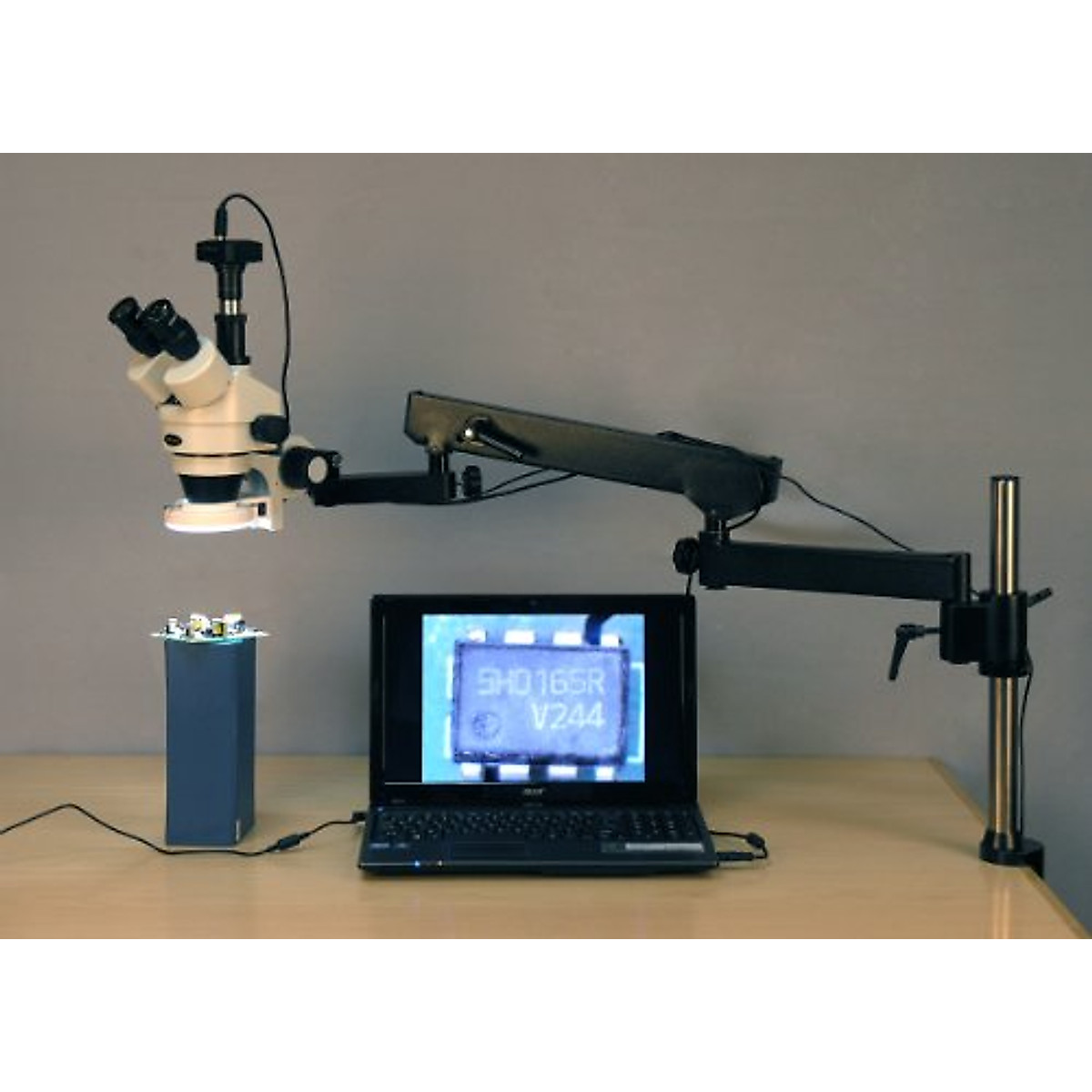 AmScope SM-8TZ-144S Professional Trinocular Stereo Zoom Microscope, WH10x Eyepieces, 3.5X-90X Magnification, 0.7X-4.5X Zoom Objective, 144-Bulb LED Ring Light, Articulating-Arm Boom Stand, 110V-240V, Includes 0.5x and 2.0x Barlow Lenses