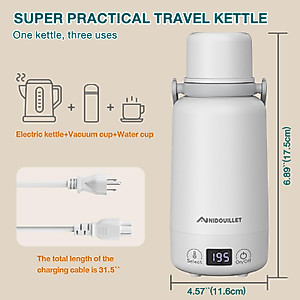 Travel Electric Kettle, 1L/35oz Portable Electric Kettle with Temperature Control, 2024 UPGRADED Hot Water Boiler Bottle for Tea Coffee, 304 Stainless Steel, Christmas Gift for Family Friend