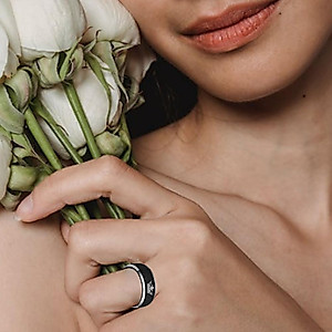 AluoWang King Queen Rings for Couples Set Promise Rings for Him and Her Customizable Matching Wedding Rings for Couples Engagement Rings Black Blue Valentine's Jewelry Gift (Glittering Prince and Princess)