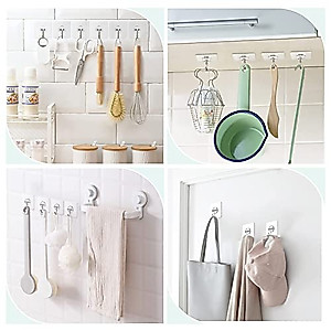 MEILIDY Adhesive Hooks, Transparent Self Adhesive Wall Hooks Heavy Duty Removable Waterproof Clear Plastic Sticky Hooks Seamless Utility Hooks for Bathroom Shower Kitchen Ceiling - 12 Pcs