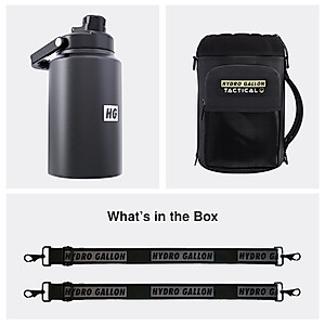 Hydro Gallon® Tactical - Insulated 1 Gallon Water Bottle Jug, Military Grade Sleeve. Large Stainless Steel Vacuum Metal Thermos Growler. Wide mouth, Shoulder Strap, MOLLE, Pockets, Handle. 128oz